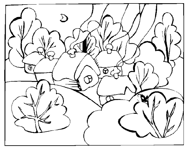 Cottages in Winter Coloring Page | Purple Kitty